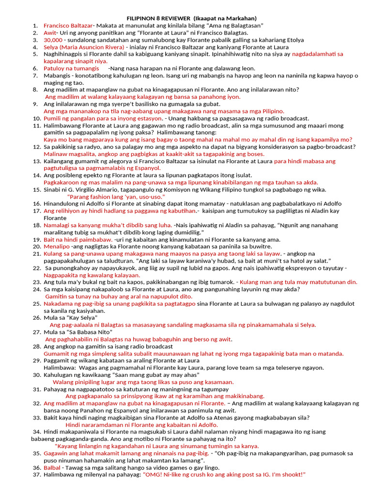 Filipino 8 Q4 Reviewer | PDF