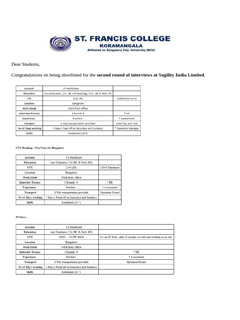 Sagility - Online Assestment Notification | PDF