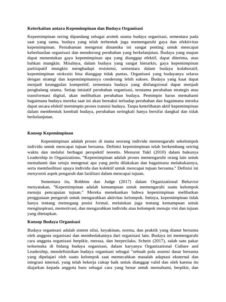 Keterkaitan Antara Kepemimpinan Dan Budaya Organisasi | PDF