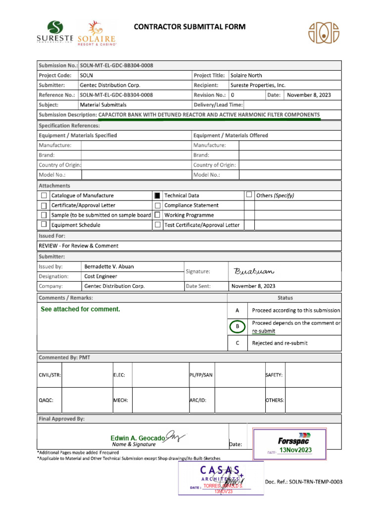 Soln-Mt-El-Gdc-Bb304-0008 Rev 0 Capacitor Bank With Detuned Reactor and ...
