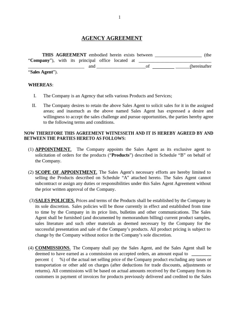 Commercial Agency Agreement | PDF | Arbitration | Receipt