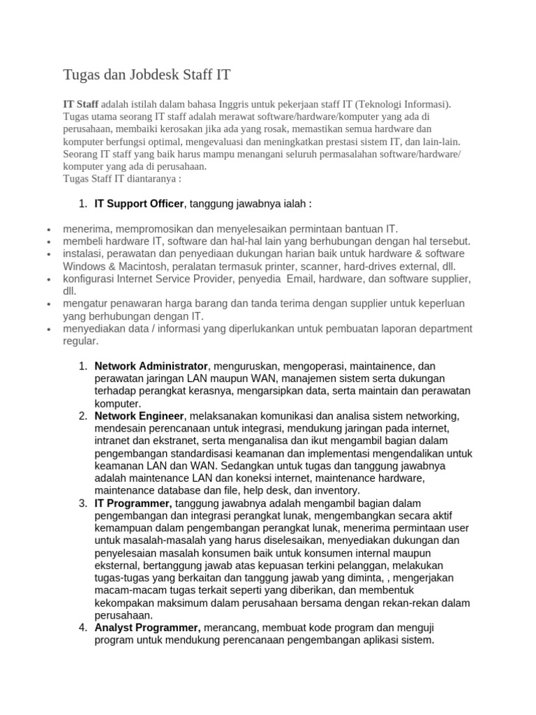 Tugas Dan Jobdesk Staff IT | PDF