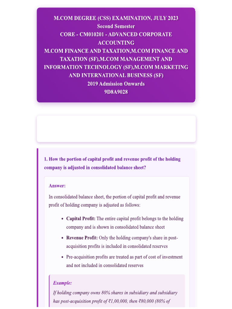 MGU MCom 2023 Sem2 CM010201 Advanced Corporate Accounting Solved QP TheoryOnly | PDF | Chess