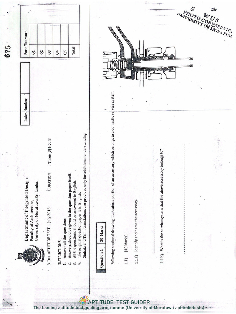 Year 2015 Design Aptitude Test Past Paper University of Moratuwa | PDF