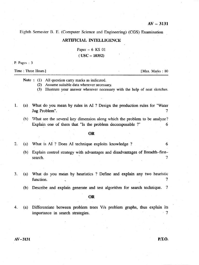 2018 AV(Winter)CSE Engg Artificial Intelligence 1 | PDF | Artificial ...