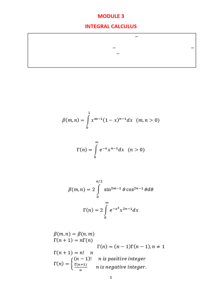 Integral Calculus: Beta & Gamma Functions | PDF | Integral | Function ...