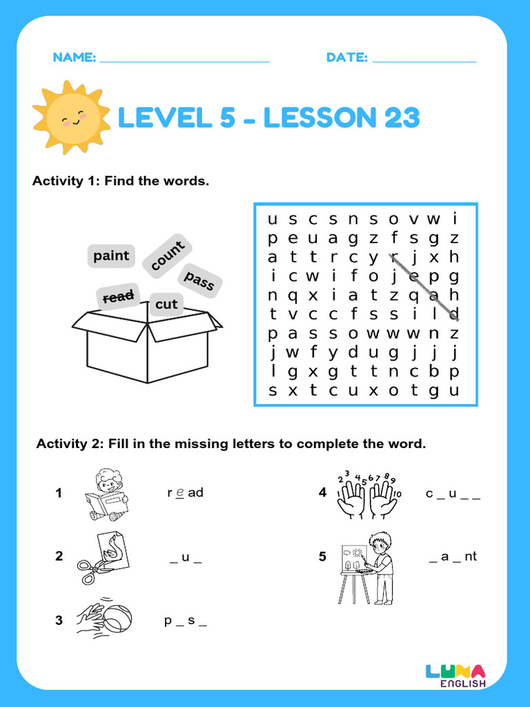 Level 5 Worksheet - Verbs - Lessons 23-29 | PDF
