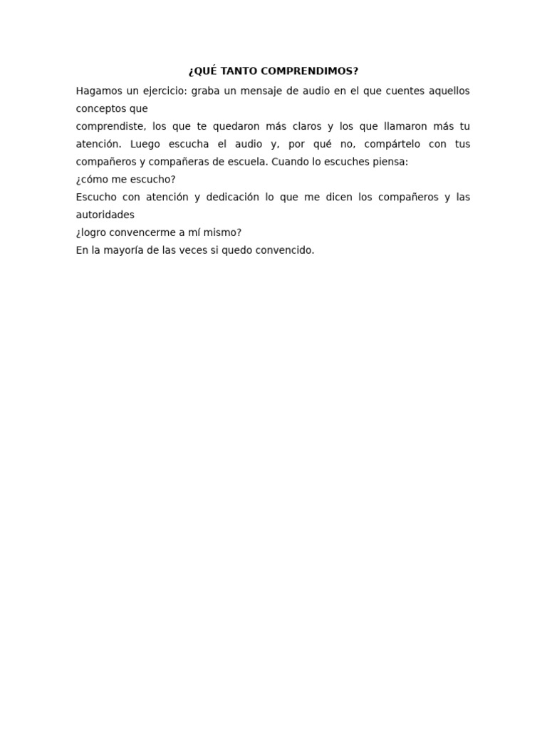 Que Tanto Comprendimos | PDF