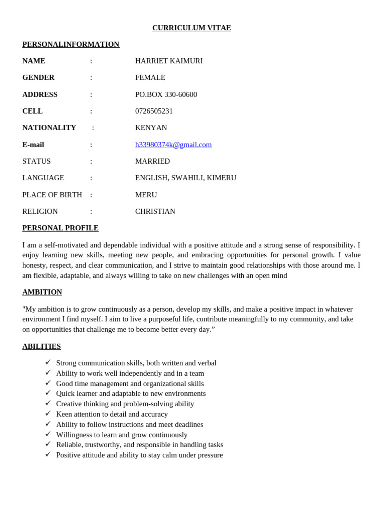 Milicent Ntinyary CV | PDF