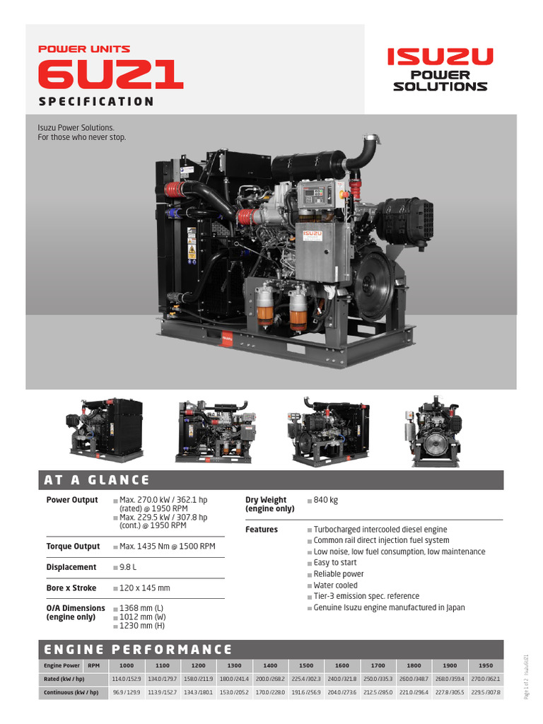 Isuzu 6UZ1 Engine Specs and Efficiency | PDF | Diesel Engine | Engines