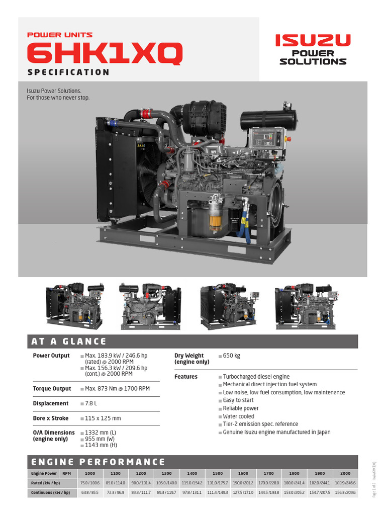 ISZ IPS Engine Spec Sheet Power-Units 6HK1XQ-V9 | PDF | Diesel Engine ...