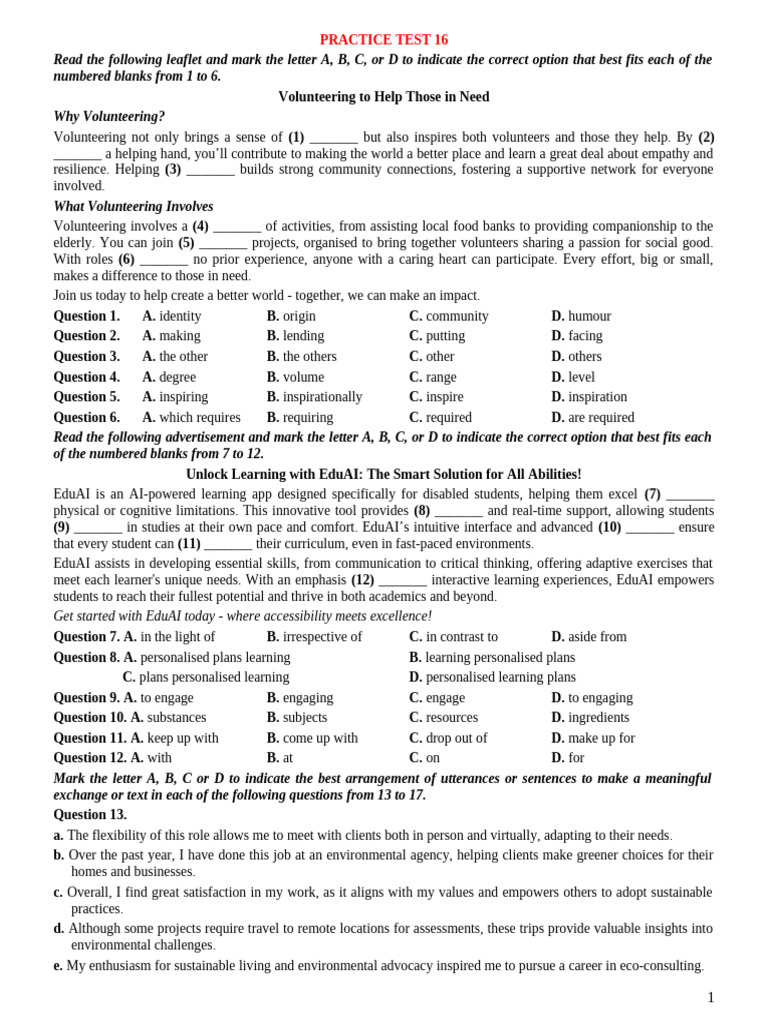 Đề 16-17.vip4-5 | PDF | Environmental Technology | Selfie