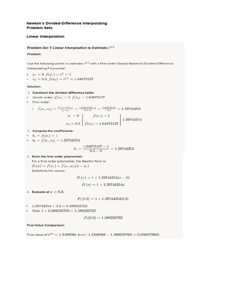 Newton's Divided-Difference Interpolating Problem Sets | PDF