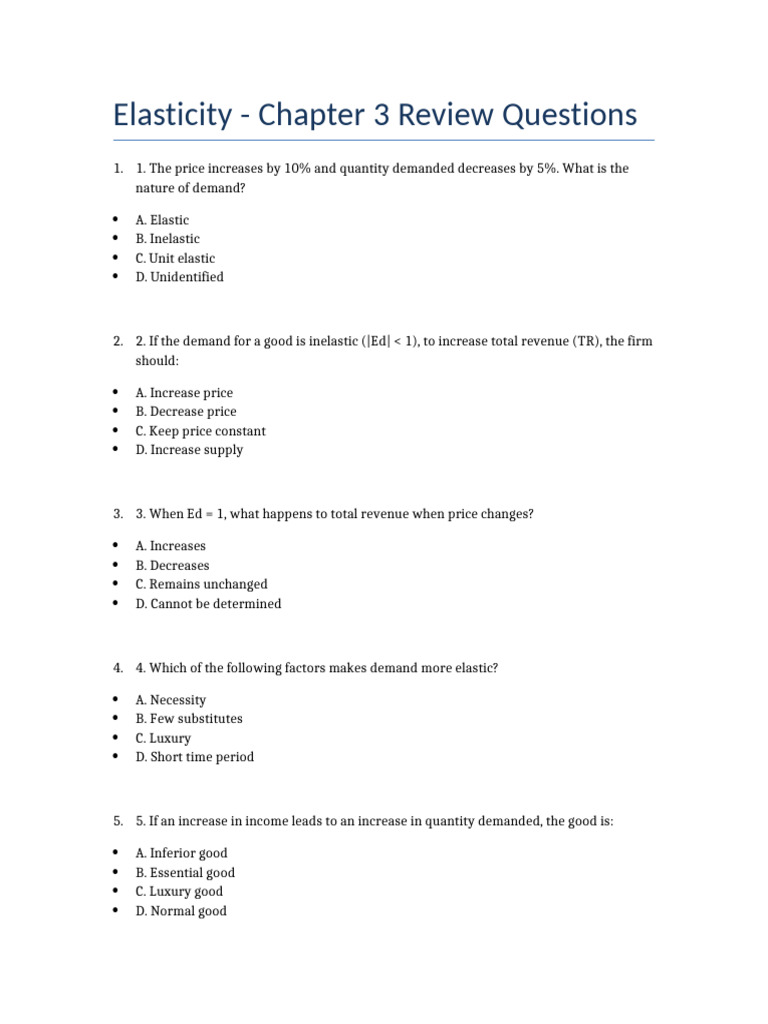 Elasticity 30 Questions | PDF | Elasticity (Economics) | Demand