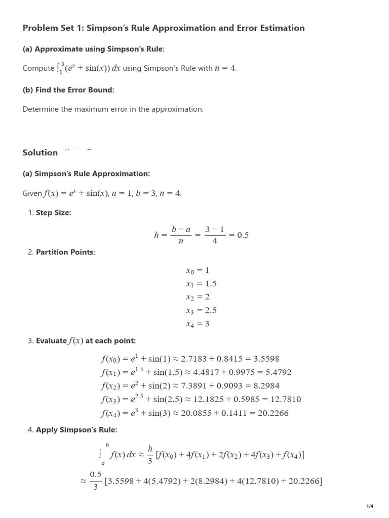 Simpson's Rule Error Bound Analysis | PDF | Approximation | Numerical ...