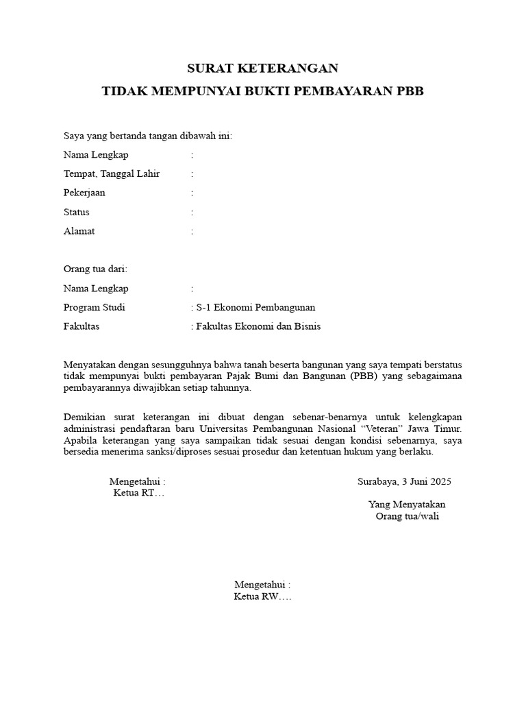 Surat Keterangan PBB | PDF