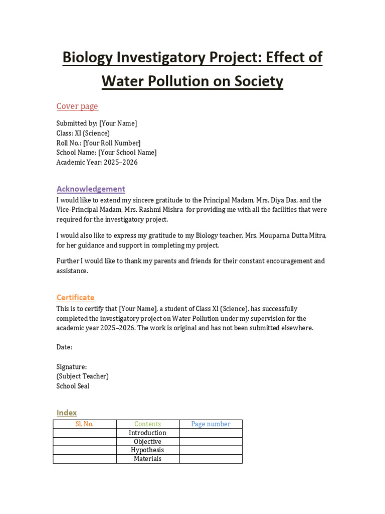 Water Pollution Investigatory Project | PDF | Water Pollution | Water