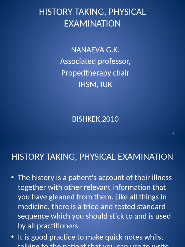 1 History Taking, Physical Examination#Lecture 1 | PDF | Physical Examination | Pain