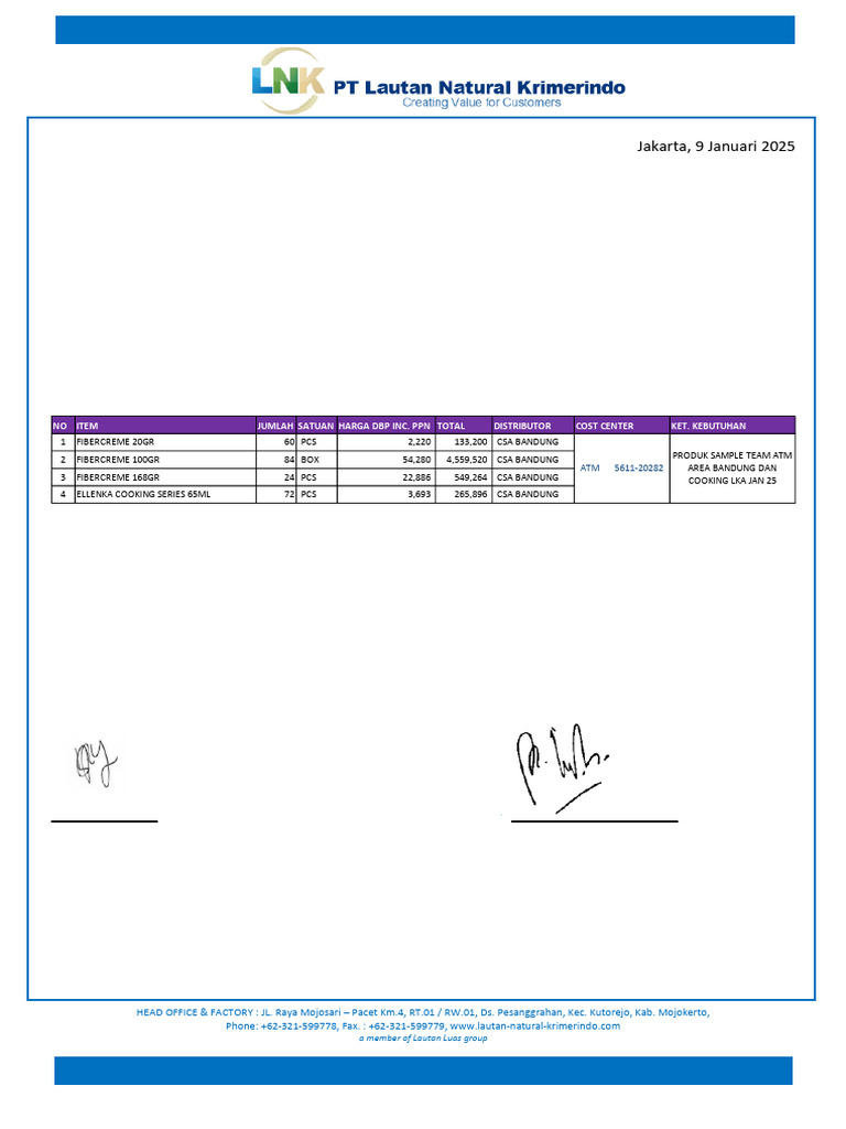 01-Surat Referensi Pembelian Produk Sample - Atm BDG Jan 25 | PDF