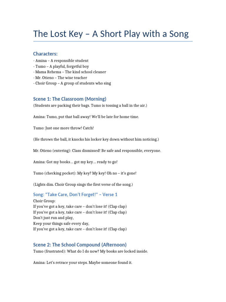 The Lost Key Play With Song and Questions | PDF