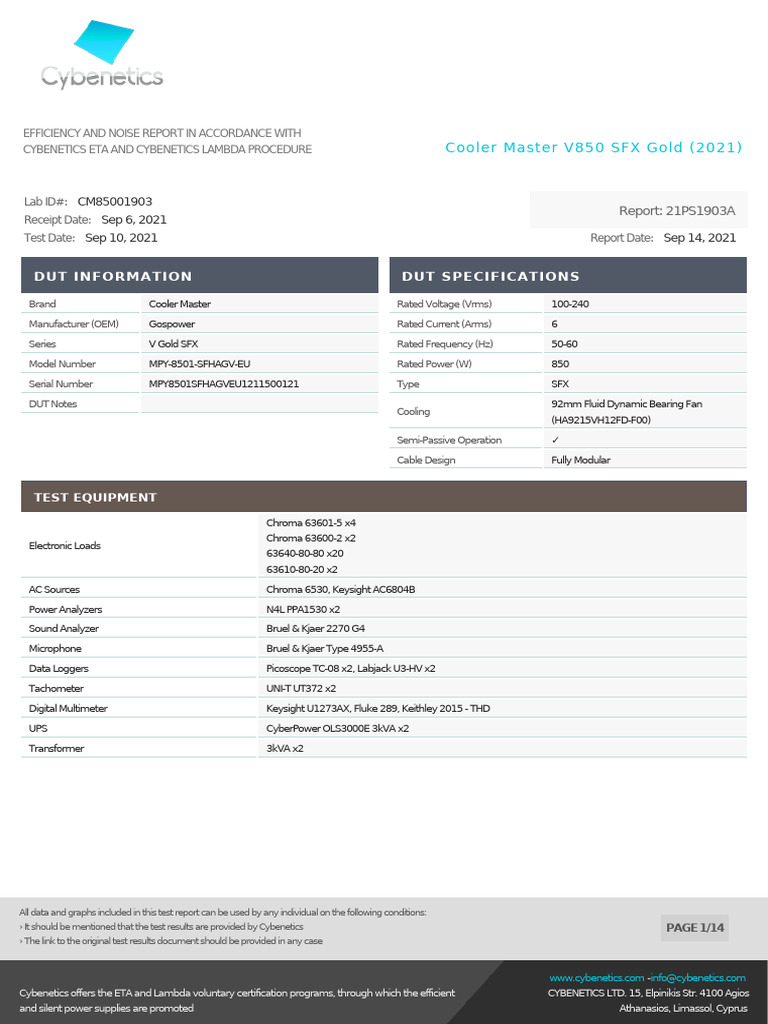 Cybenetics - Evaluation - Report - Cooler Master - V850 SFX Gold (2021) | PDF | Rectifier ...