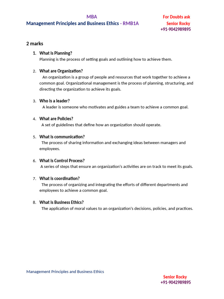 Management Principles & Business Ethics Guide | PDF | Business Ethics ...