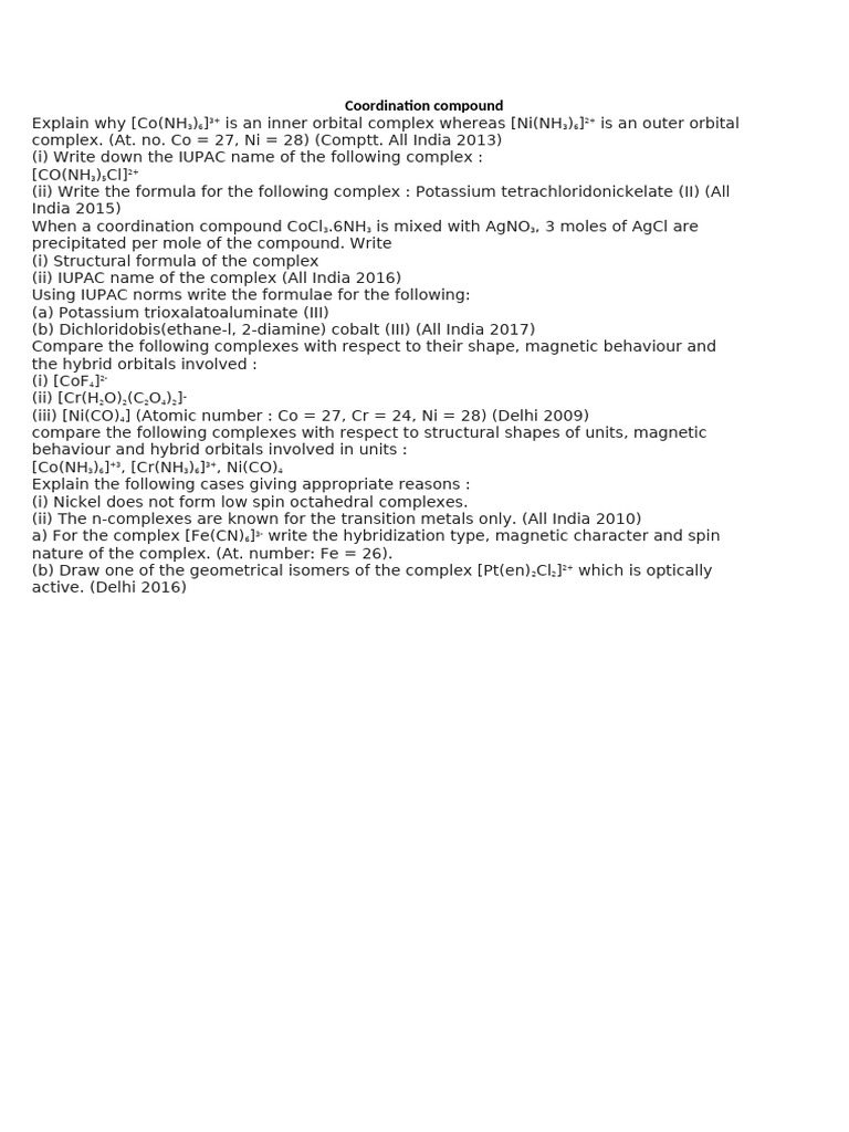 Coordination Compound | PDF