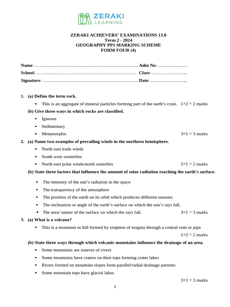 Geography - Paper 1 - Marking Scheme | PDF | Glacier | Erosion