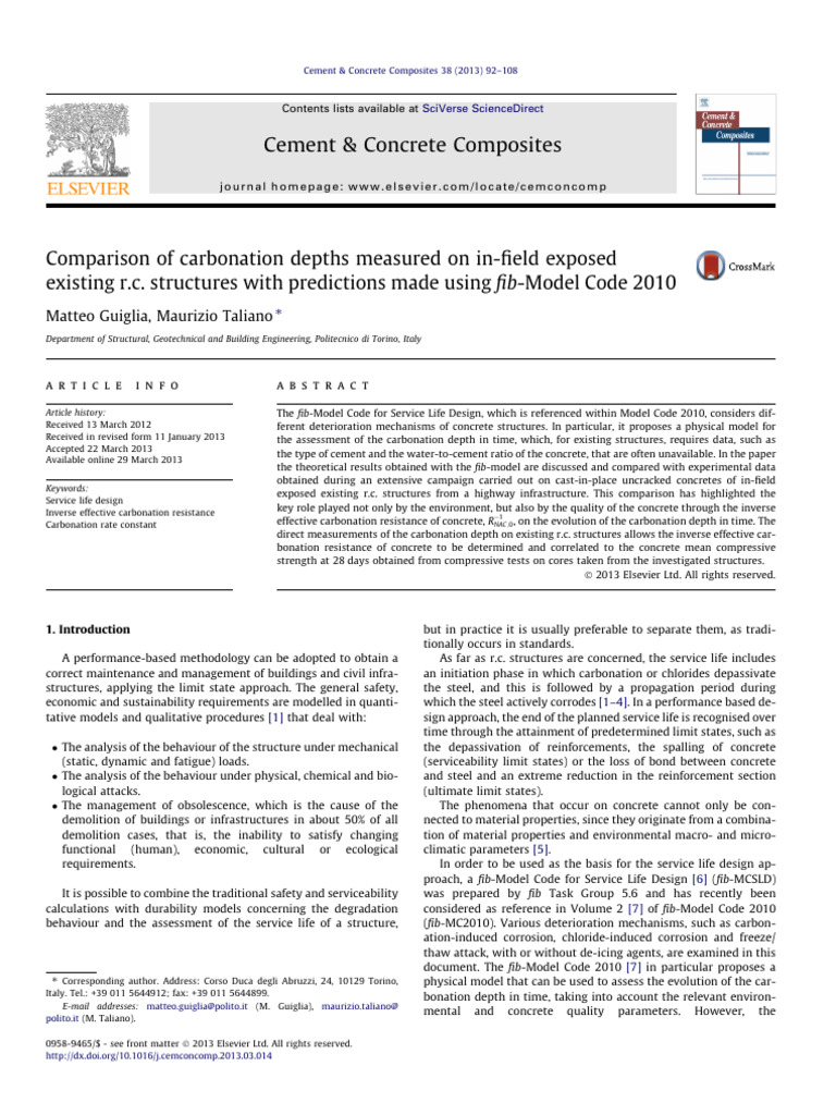 Comparison of Carbonation Depths Measured On In-Field Exposed Existing ...