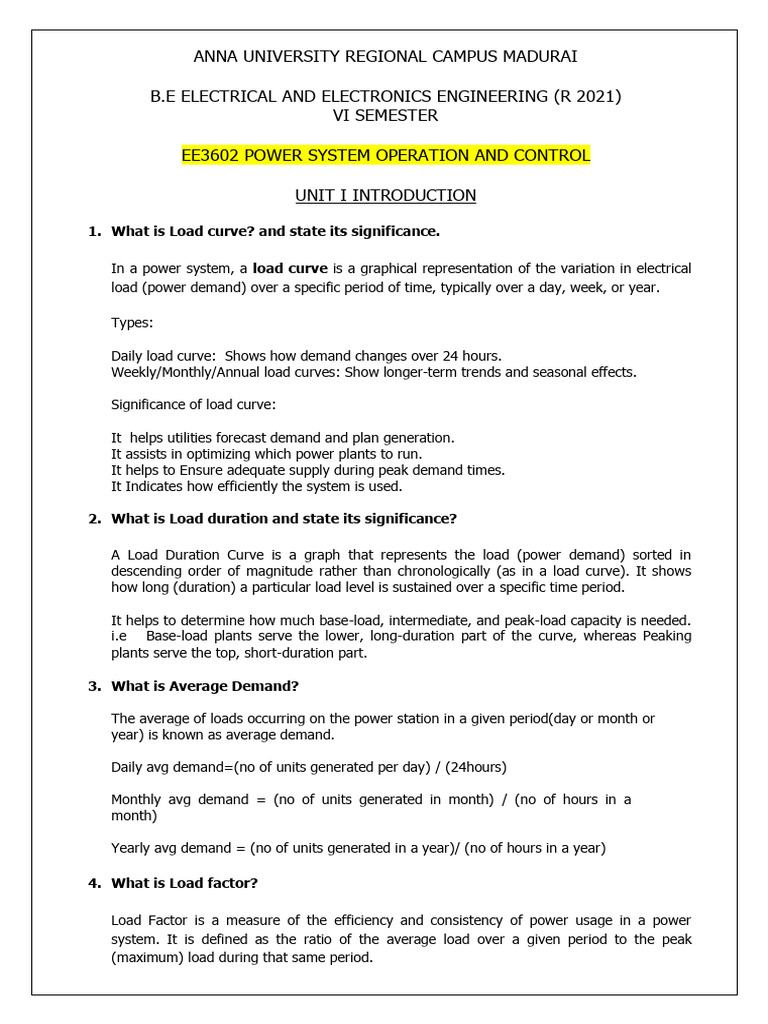 EE3602 Unit 1 Two Mark Questions | PDF | Electrical Grid | Electric Power Transmission