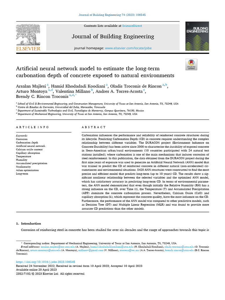 Artificial Neural Network Model To Estimate The Long-Term Carbonation ...