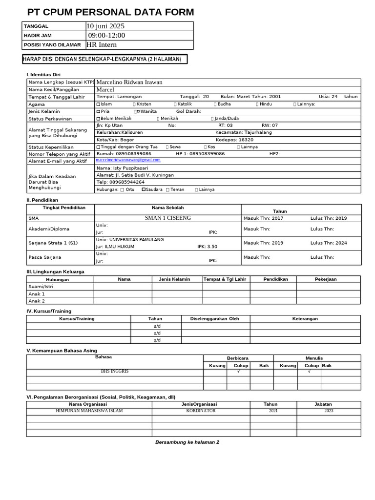 Candidate Personal Data Form (New) | PDF