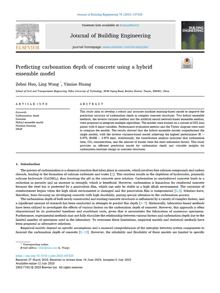 Predicting Carbonation Depth of Concrete Using A Hybrid Ensemble Model ...