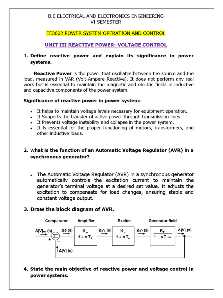 EE3602 PSOC Unit 3 - Two Mark Questions | PDF | Ac Power | Capacitor