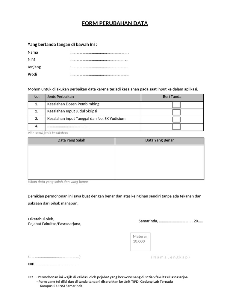 Form Perubahan Data (1) | PDF
