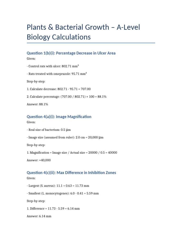 A-Level Biology Plants Bacterial Growth Calculations | PDF