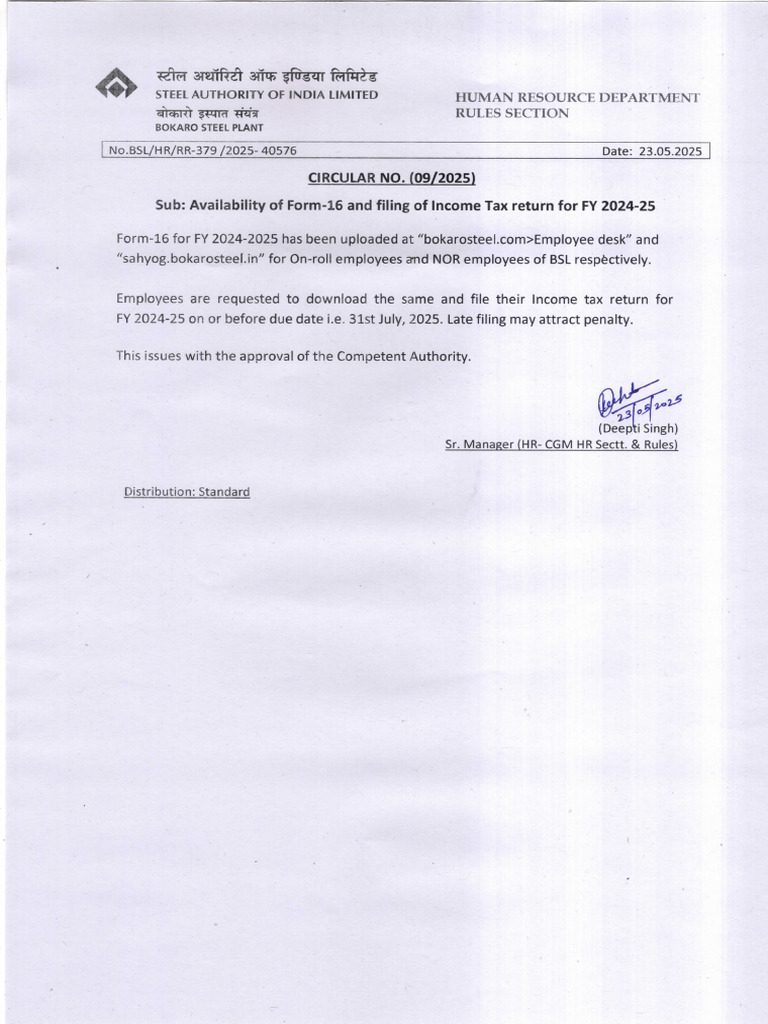 Circular - Form 16 & ITR | PDF