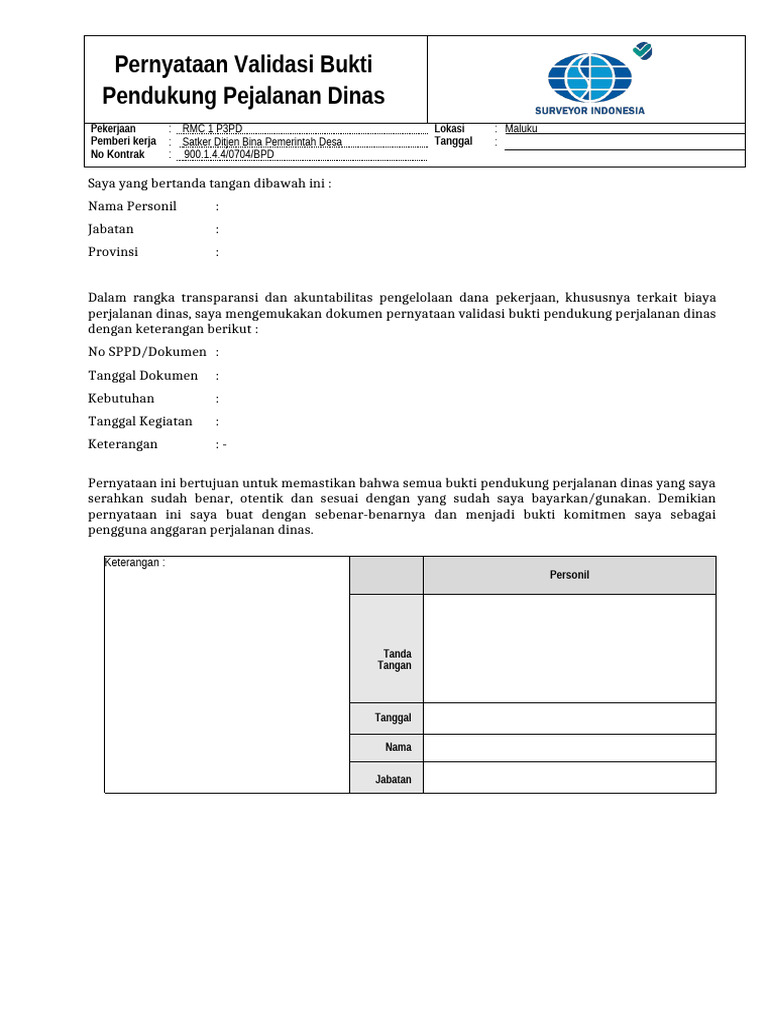 Surat Pernyataan - Perjadin | PDF