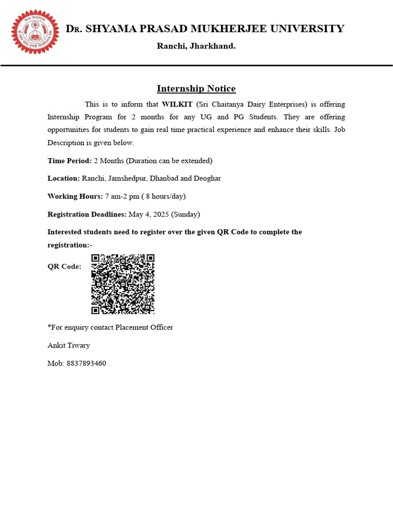 Wilkit Internship Program 2025 DSPMU Ranchi | PDF | Internship | Job Hunting