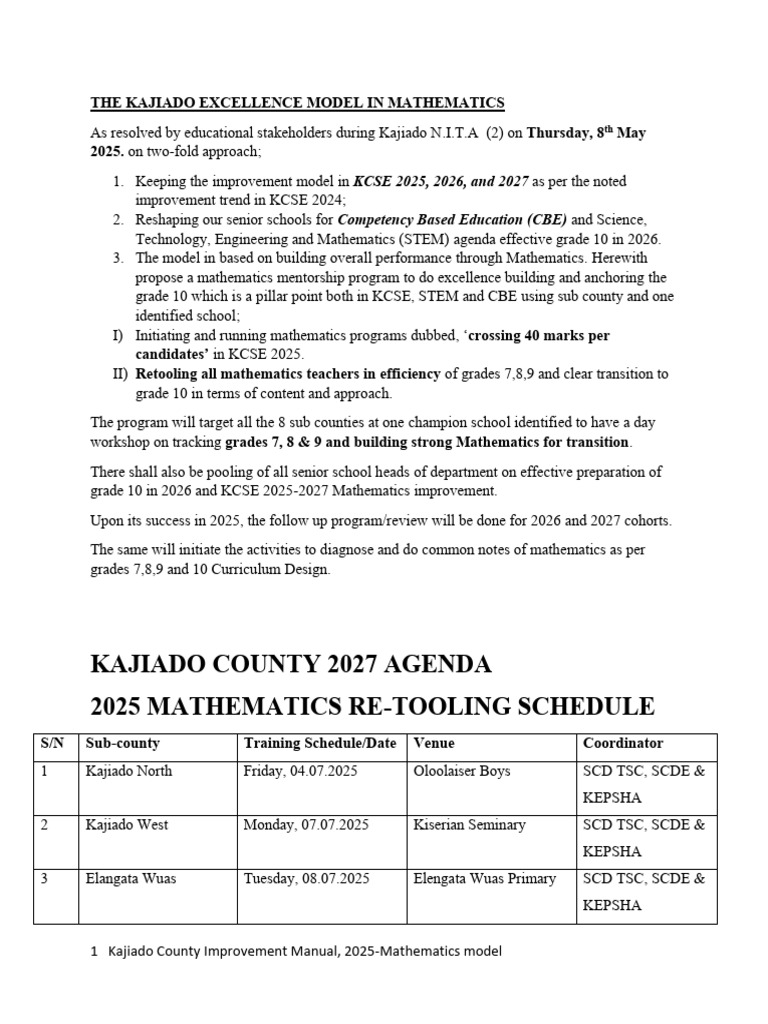 Kajiado County 2025 Math Improvement Plan | PDF | Science | Mathematics