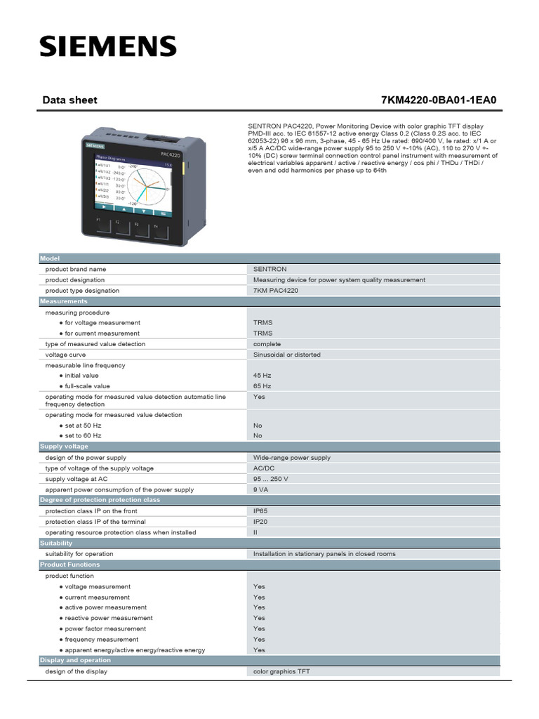 7KM4220 0BA01 1EA0 Datasheet en | PDF | Alternating Current | Power Supply