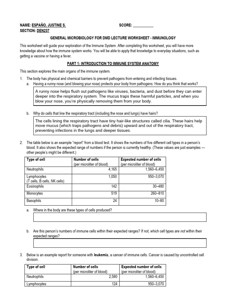 Dmicro Lec Worksheet Immuno | PDF | Immune System | Adaptive Immune System