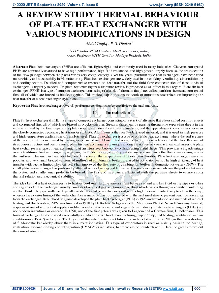 A Review Study Thermal Behaviour of Plat | PDF | Heat Exchanger | Heat ...