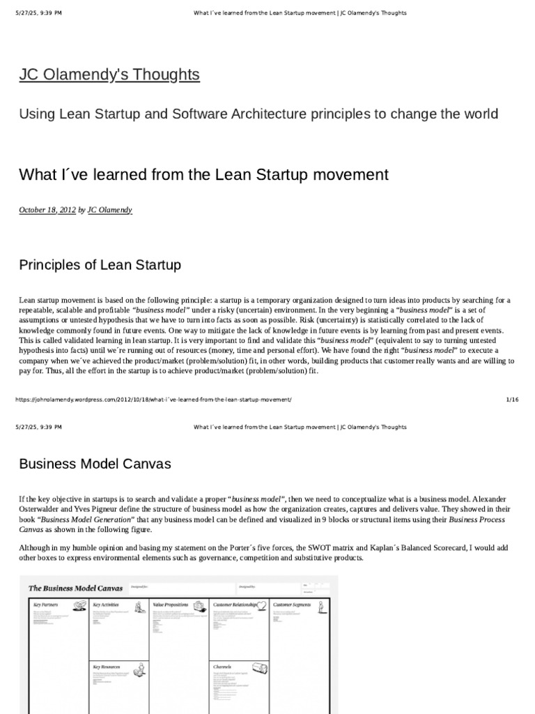 What I Ve Learned From The Lean Startup Movement - JC Olamendy's ...