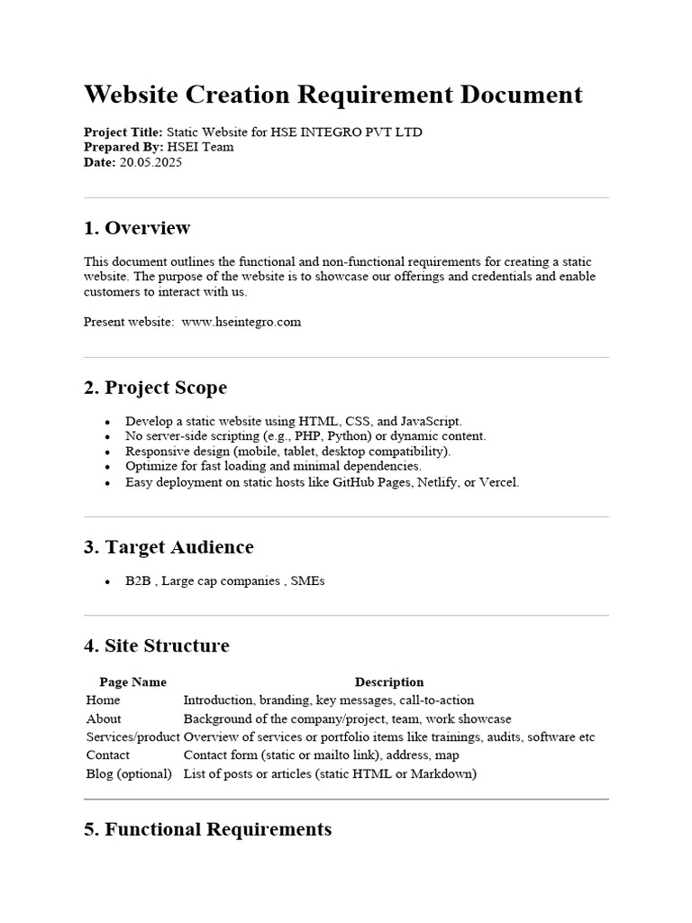 Website Creation Requirement Document | PDF | Websites | Software ...