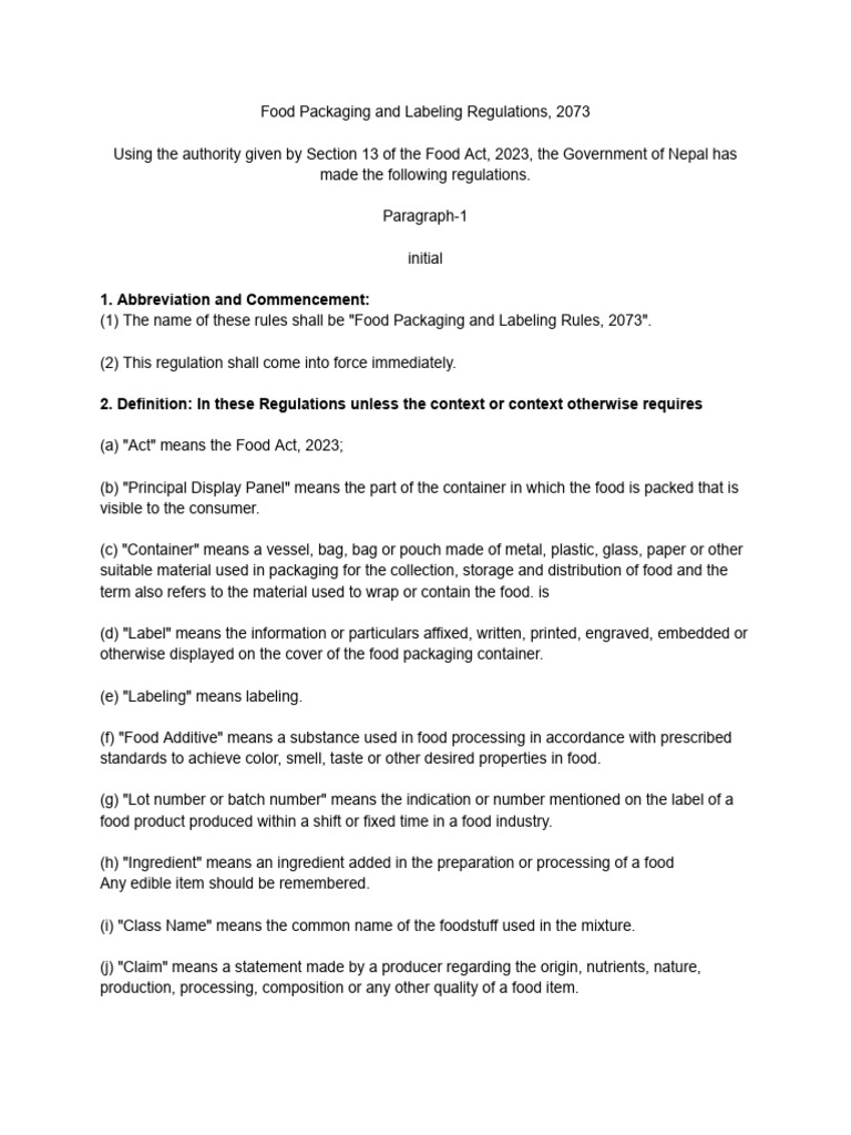 Nepal Food Packaging Regulations 2073 | PDF | Trans Fat | Fat