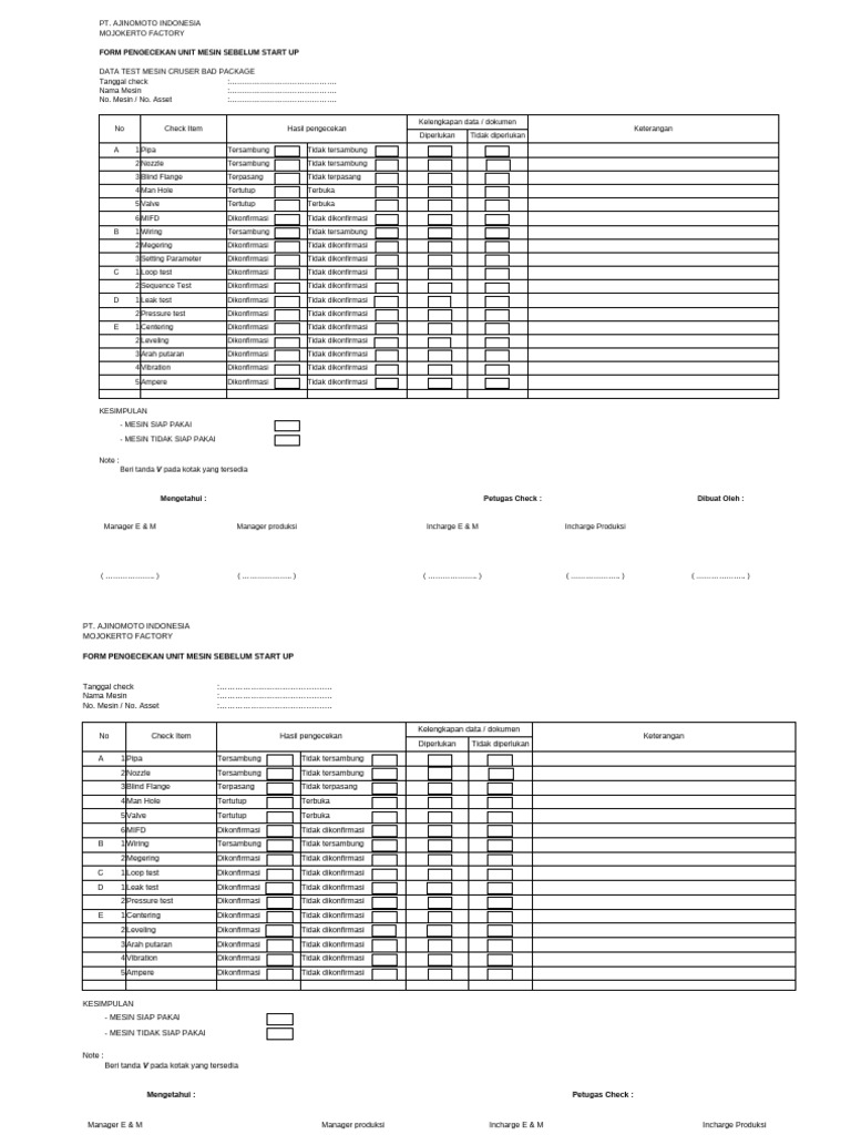 Form Megger Dan Start Up Mesin 2021 | PDF
