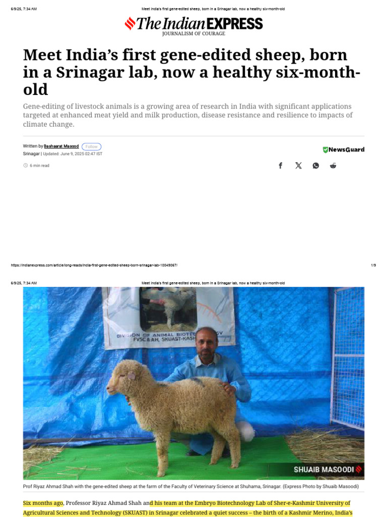 India's First Gene-Edited Sheep Thrives at Six Months | PDF | Genetic ...