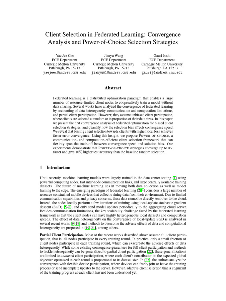 Client Selection in Federated Learning-Convergence Analysis and Power ...