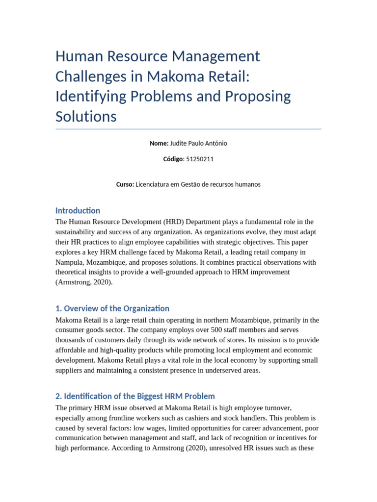 HRM Challenges Makoma Retail With Citations | PDF | Human Resource Management | Workplace